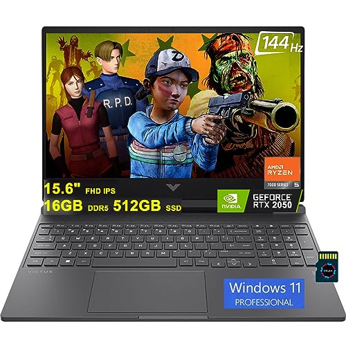 HP Victus 15 Gaming Laptop | 15.6" FHD IPS 144Hz | AMD 6-Core Ryzen 5 7535HS (>i7-11800H) | 16GB DDR5 512GB SSD | GeForce RTX 2050 4GB Graphic | Backlit USB-C B&O Win11Pro Black + 32GB MicroSD Card
