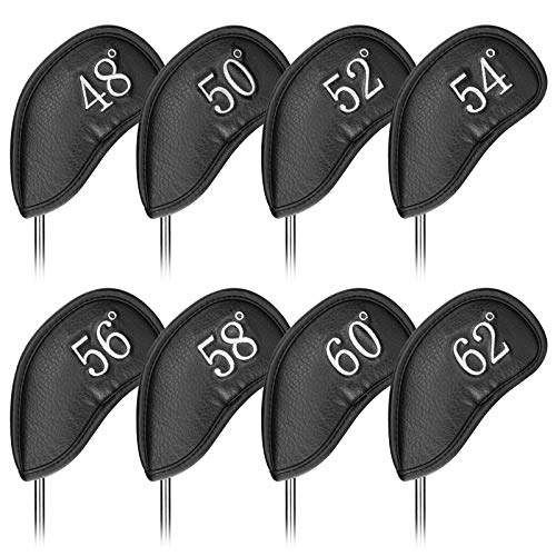Craftsman Golf 1 set 8pcs Left Handed Synthetic Leather Black Golf Club Head Cover Wedge Iron Protector 48° 50° 52° 54° 56° 58° 60° 62° (1 set 8pcs (48°- 62°))