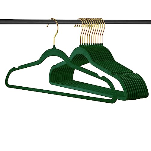 ManGotree Velvet Suit Hangers with 360 Swivel Gold Hook, Non-Slip Coat Hangers, Ultra-Slim Space Saving Hangers, Sturdy & Durable Clothes Hangers, 36 Pack (Green)