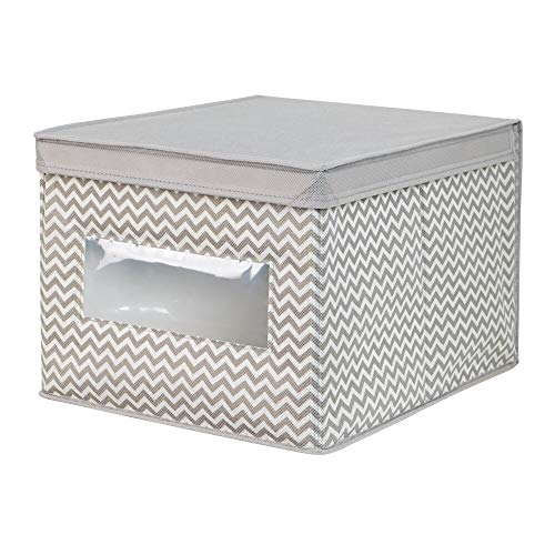 MetroDecor mDesign Fabric Closet Storage Organizer Box with Lid for Clothing, Shoes, Handbags, Jeans - Large, Taupe/Natural