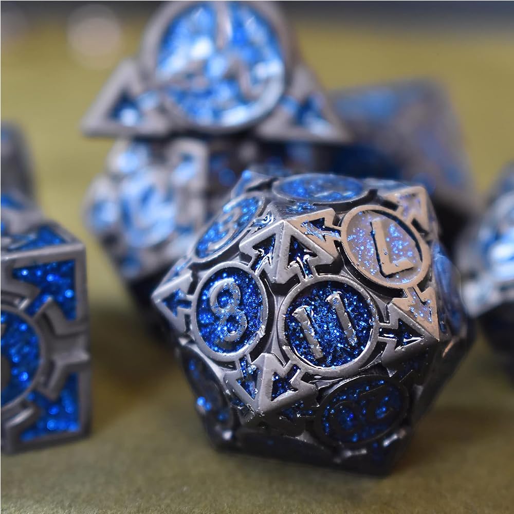 DND Metal Dice Set, RULE DICE 2022 New 7pcs Large Size-7.77oz Weight Polyhedral D&D Dice for Dungeons and Dragons and Other Role Playing Multiplayer Games(Sapphire Blue)…