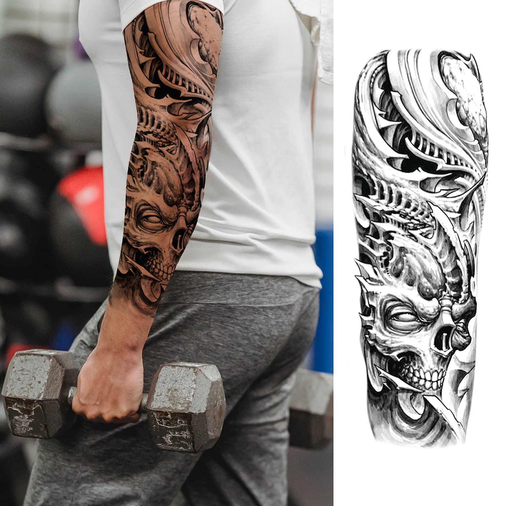 CUTELIILI Full arm temporary tattoo for Men,12sheets (L19“xW7”) Sleeve Tattoos temporary, Fake Tattoos That Look Real and Last long,Tiger Dragon Koi Evil Eyes