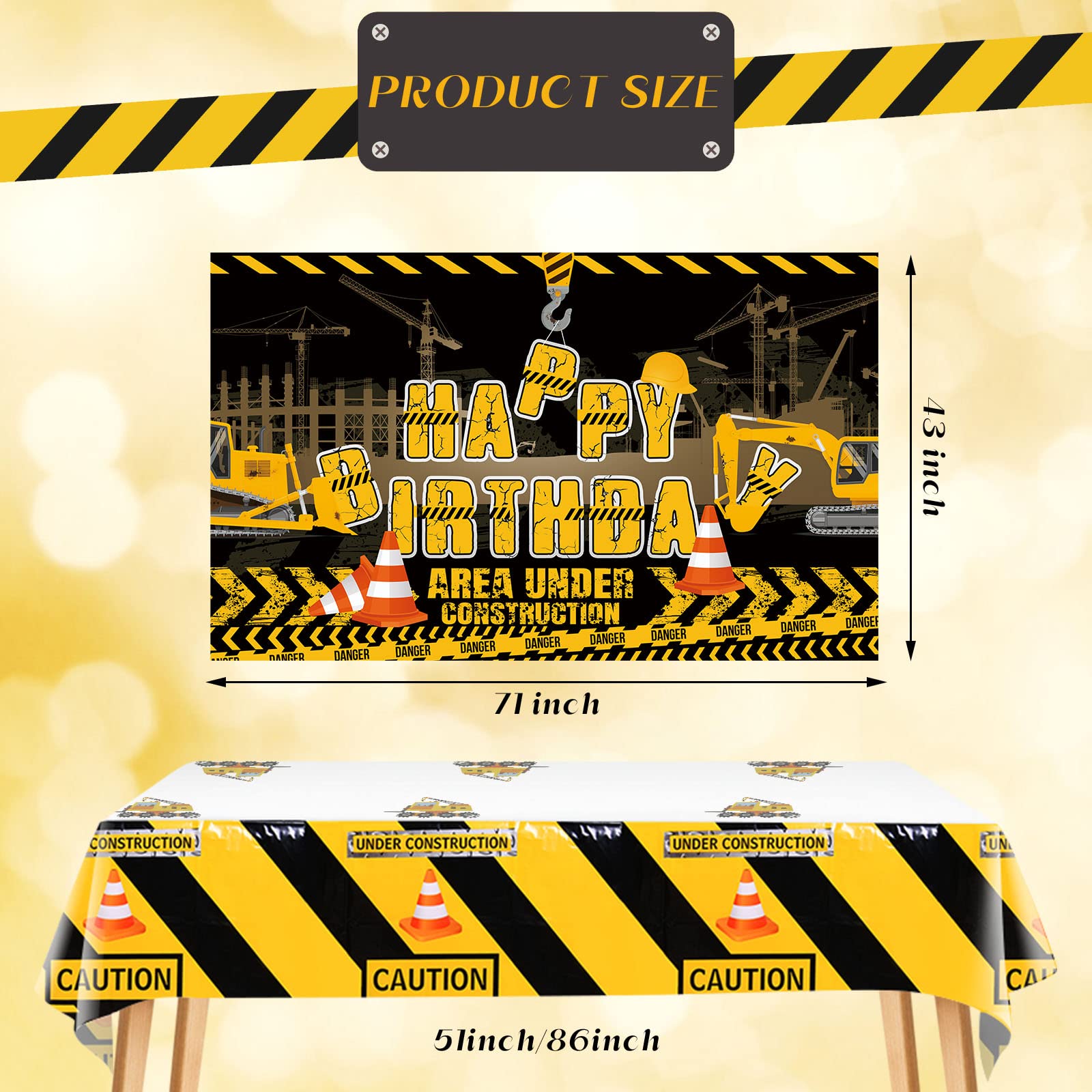 CUTEUP Construction Birthday Party Supplier - 259PCS Dump Truck Party Decorations Kits Set with Balloons, Tablecloth, Backdrop, Cake Toppers, Construction Theme Tableware Set for Kids - 16 Guest