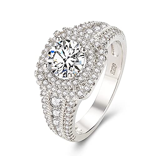 CTDFJRYFF Fashion Simulation 925 Sterling Silver 3 Carat Ultra Sparkling Zircon Engagement Wedding Ring (US Code 6-10)(8)