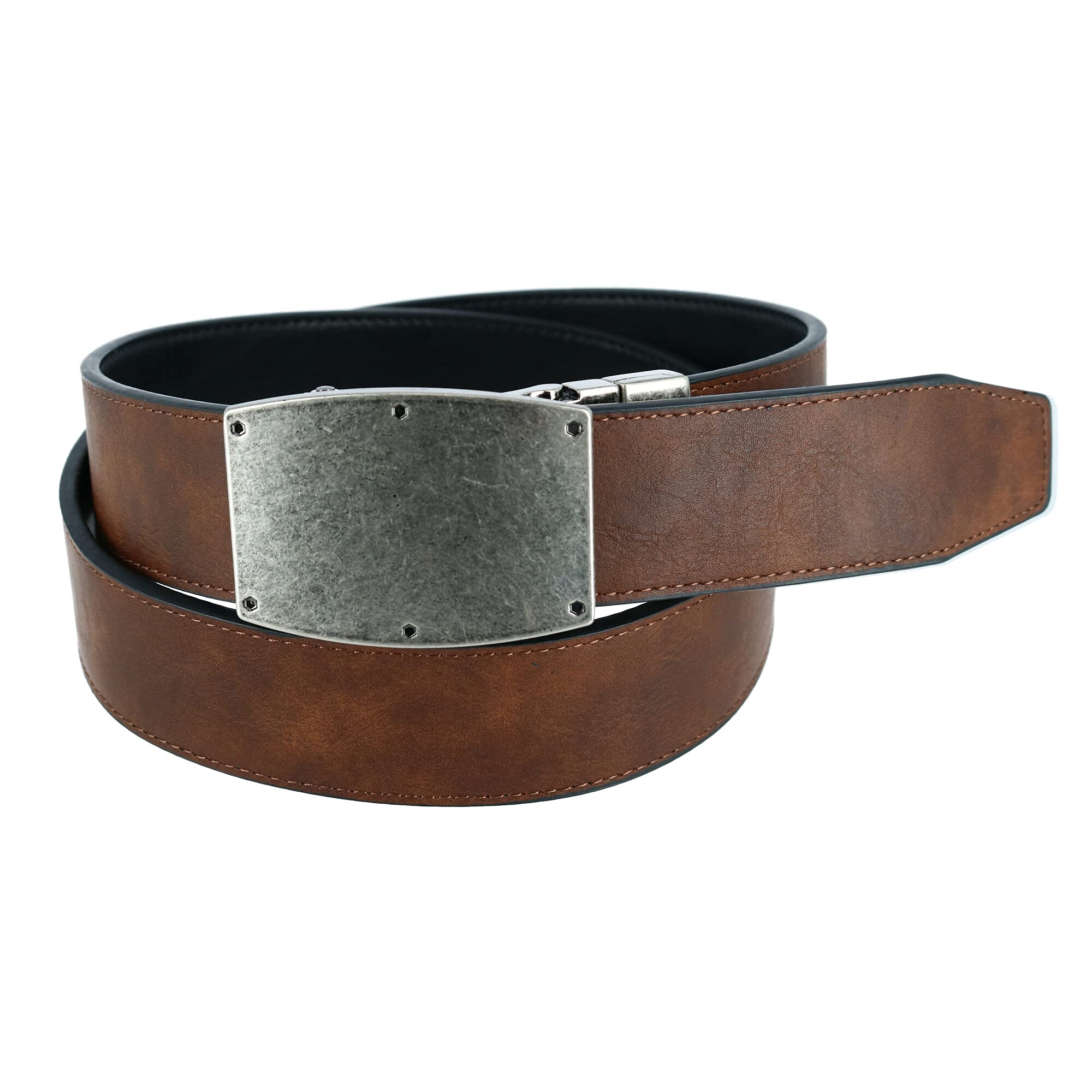 CTM® Men's Reversible Belt with Casual Plaque Buckle, 32/34, Black to Brown