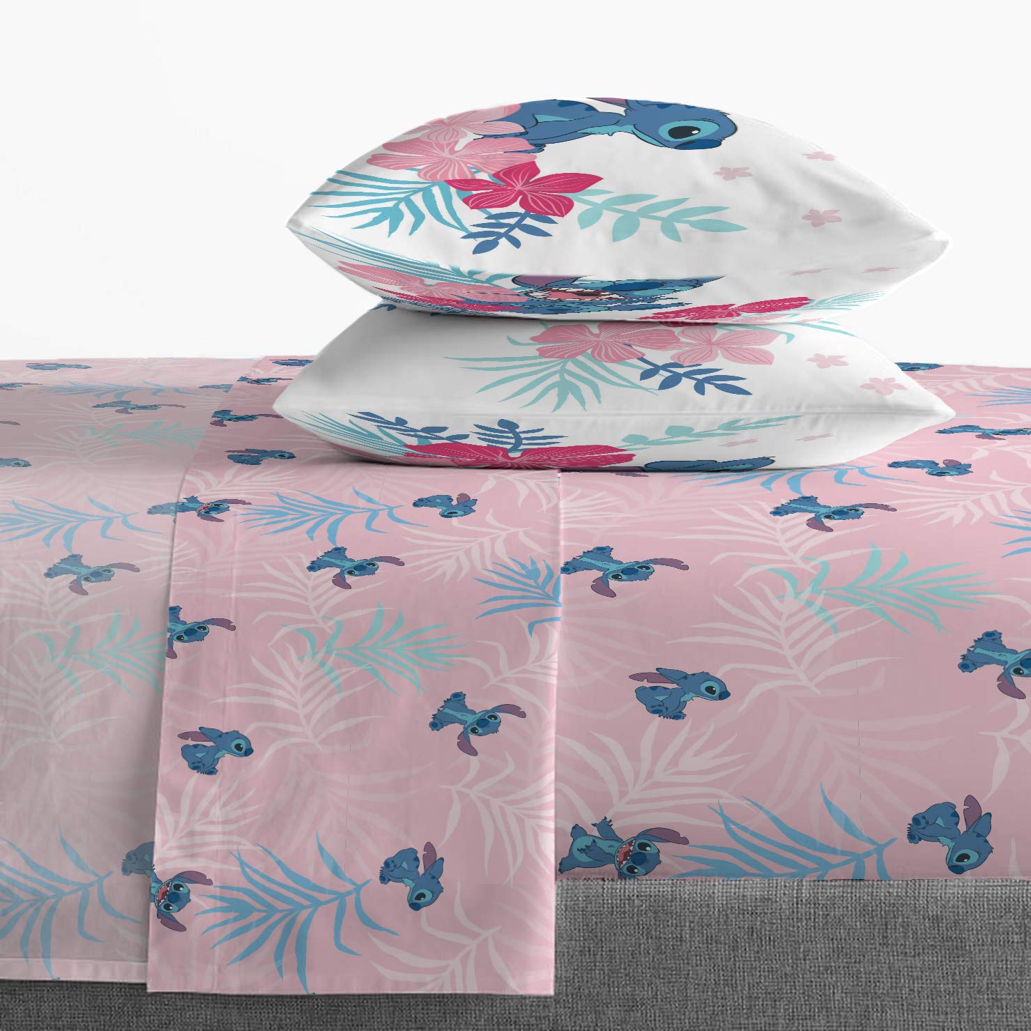 Jay Franco Disney Lilo & Stitch Paradise Dream Queen Sheet Set - 4 Piece Set Super Soft and Cozy Kid’s Bedding - Fade Resistant Microfiber Sheets (Official Disney Product)