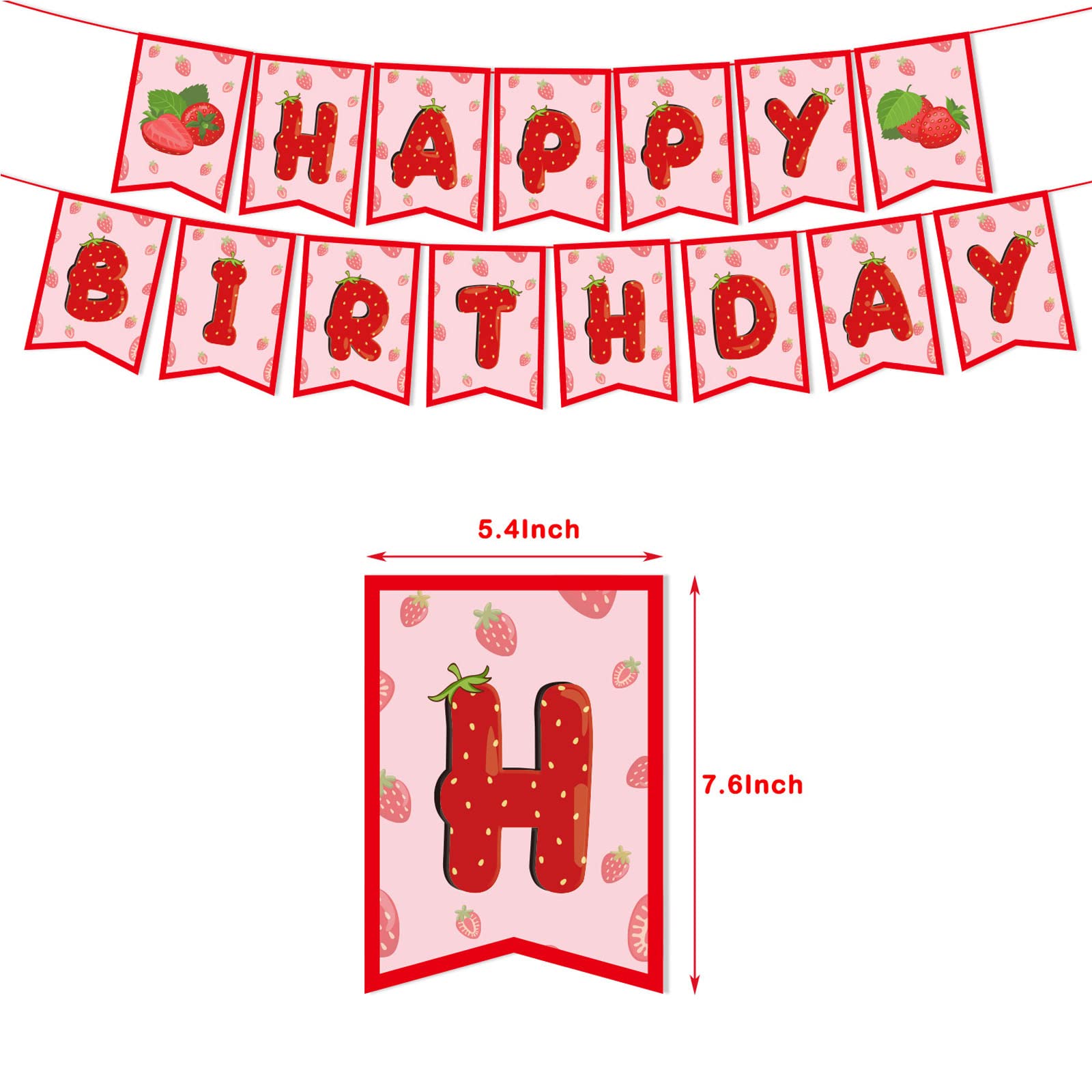 GLASNES Strawberry Happy Birthday Banner Strawberry Birthday Party Decorations Baby Shower Summer Fruit Birthday Party