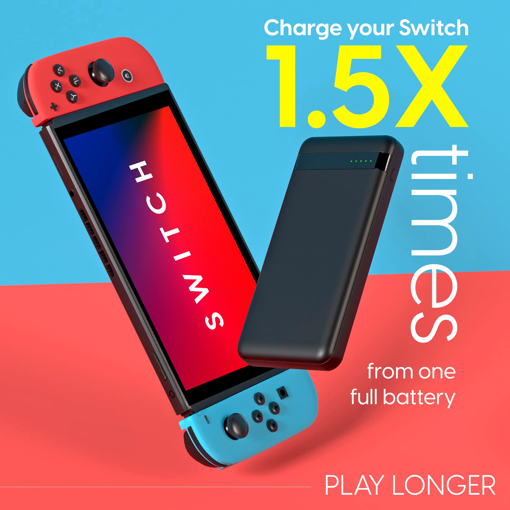 TalkWorks Power Bank Compatible with Nintendo Switch - Portable Charger Power Battery Pack with USB Ports & LED Battery Indicator - Easy-to-Carry External Battery Supply w/ 3-Foot USB-C Cable
