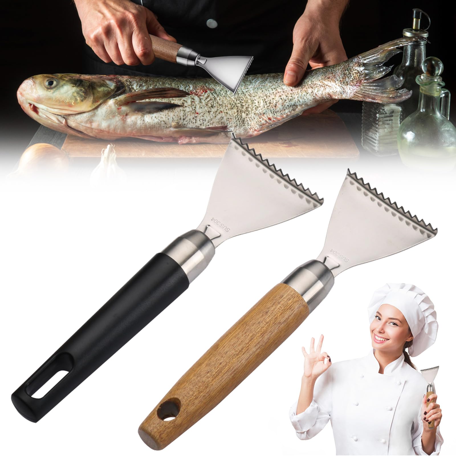 Fish Scale Remover, 2PCS Fish Scaler Remover, Sharp Fish Descaler Tool, Stainless Steel Fish Scaler Machine, 2024 New Fish Cleaner, Portable Fish Scaler Tool, Fish Skin Remover for Kitchen, Chef