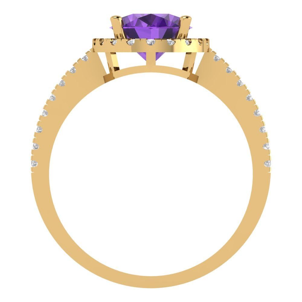 Clara Pucci 2.86 ct Oval Cut Solitaire accent Halo Natural Amethyst gemstone Engagement Promise Anniversary Bridal Ring 14k Yellow Gold