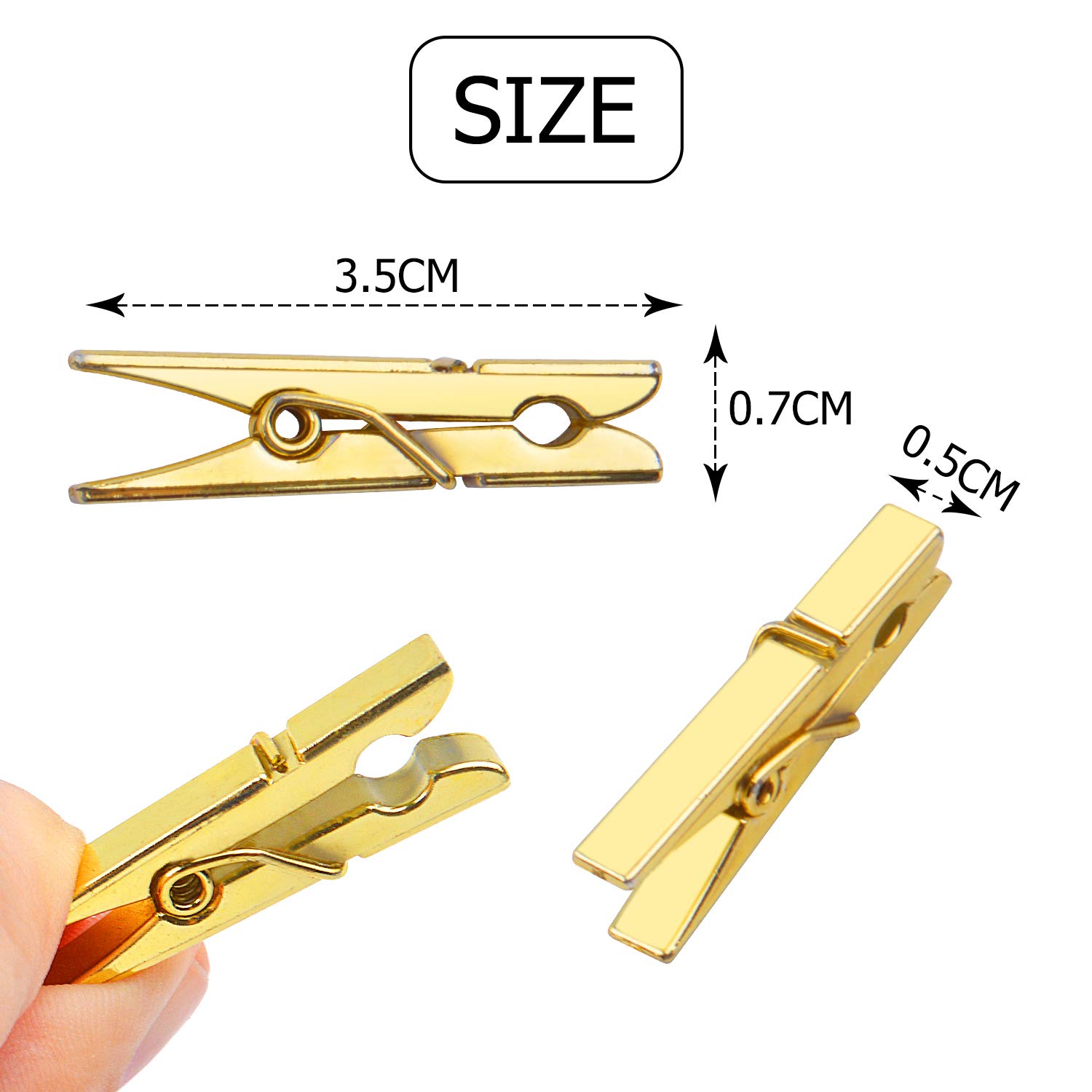 Jdesun 50 Pieces Photo Clips,Mini Plastic Picture Paper Clip Clothespins Peg for Office,Home,Arts(Gold)