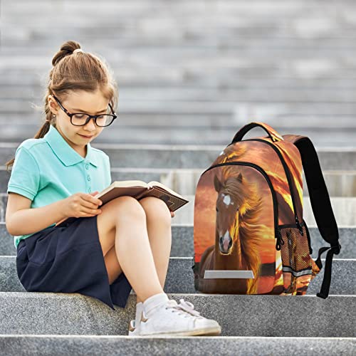 Kids Backpack Sunset Horse Bookbag Elementary School Bag for Boys Girls Travel Rucksack