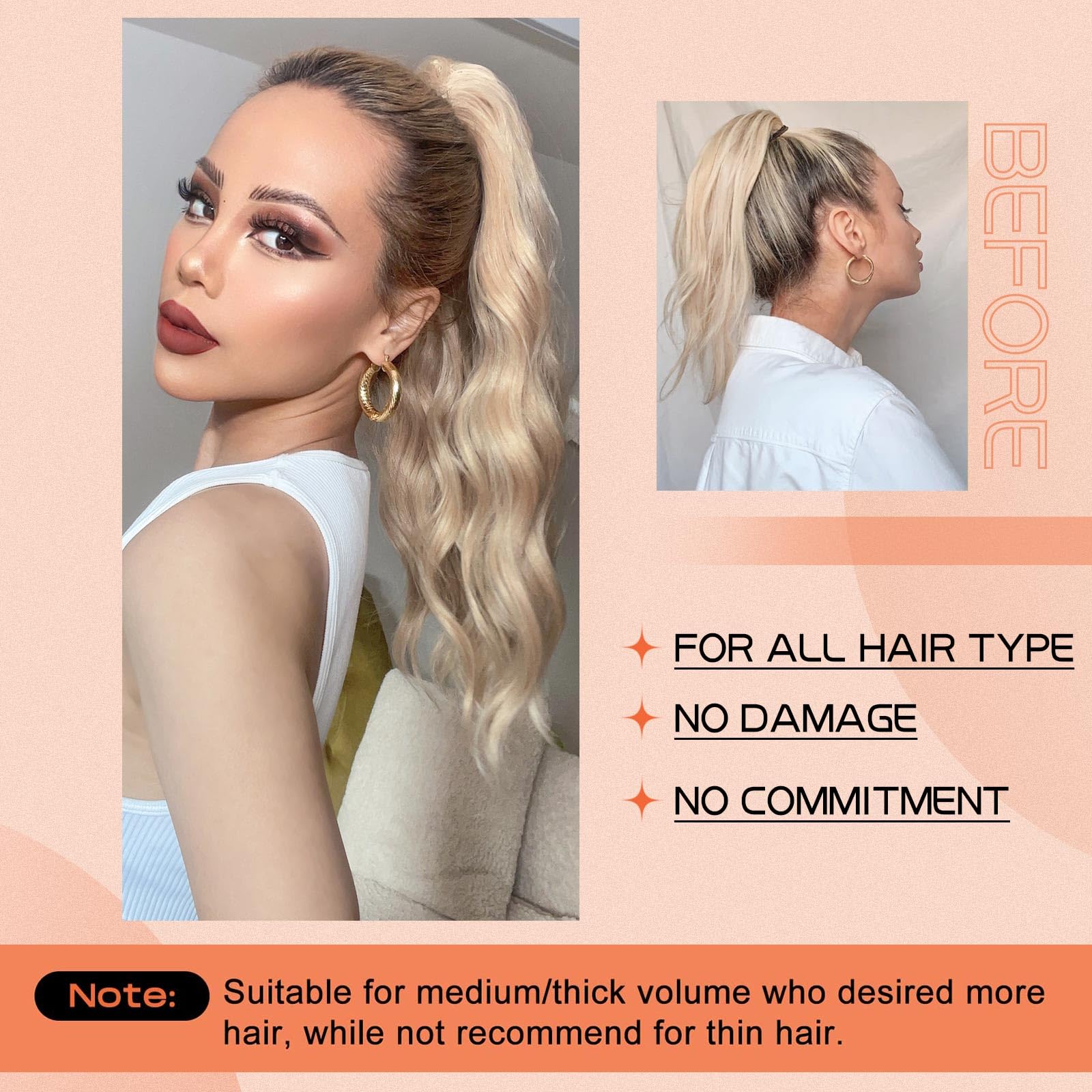 LOMMEL Ponytail Extension Claw Clip Ponytail Extension for Women 20 Inch Long Wavy Ponytail Extensions Synthetic Ponytail Hairpiece Natural Soft Daily Use (18/613)