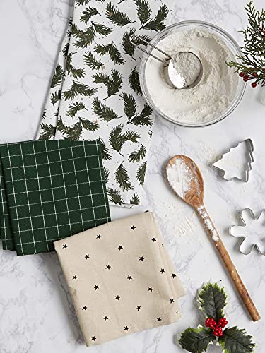 DII Winter Woods Collection Kitchen, Dish Towel Set, 18x28, Holiday Greenery, 3 Piece