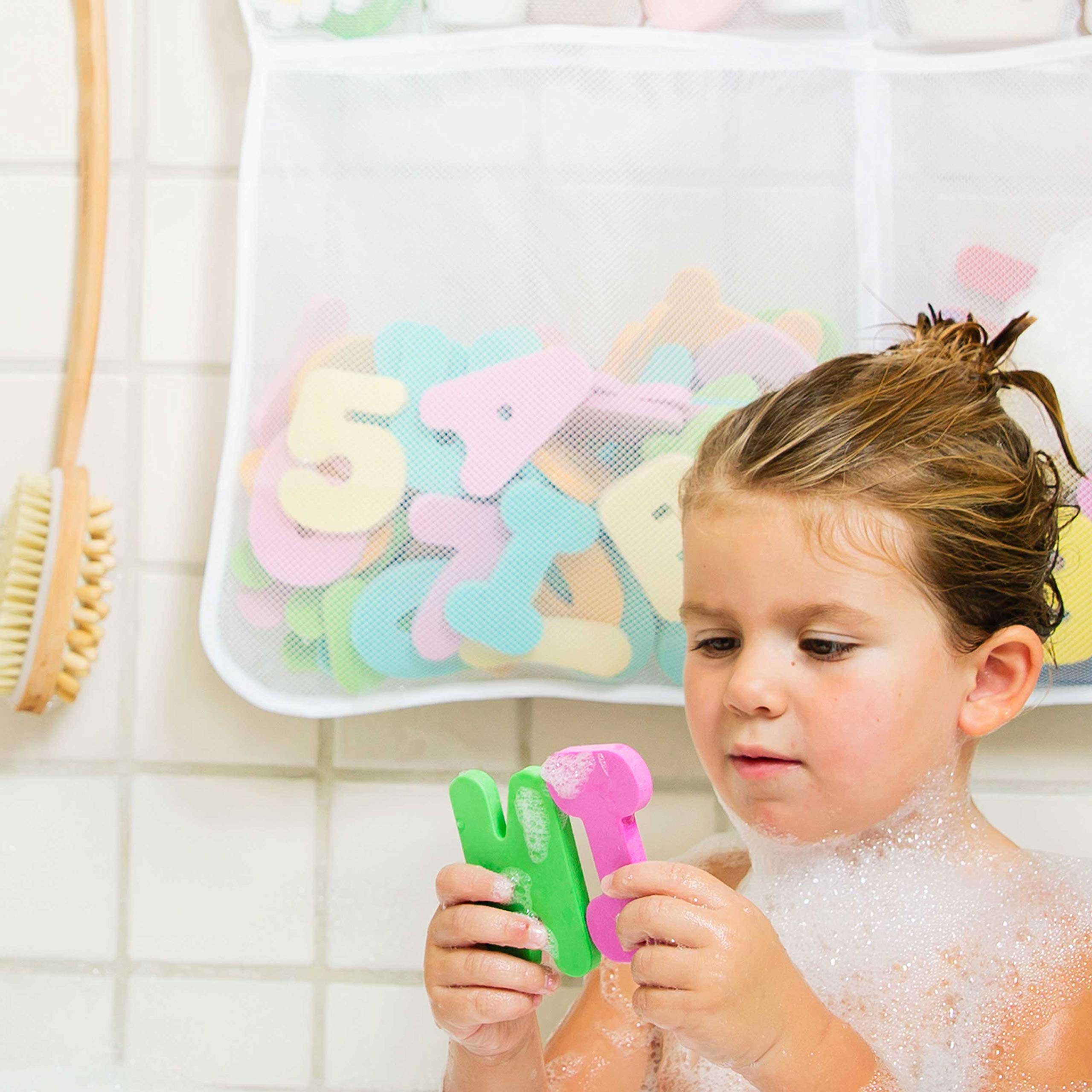 Tub Cubby Safe & Soft ABC 123 Foam Bath Letters & Numbers - Magically Stick On Wet Walls + Bonus Rubber Duck | Spell & Count Educational Alphabet Kids Bathtub Play Set - Extra 44 Pack