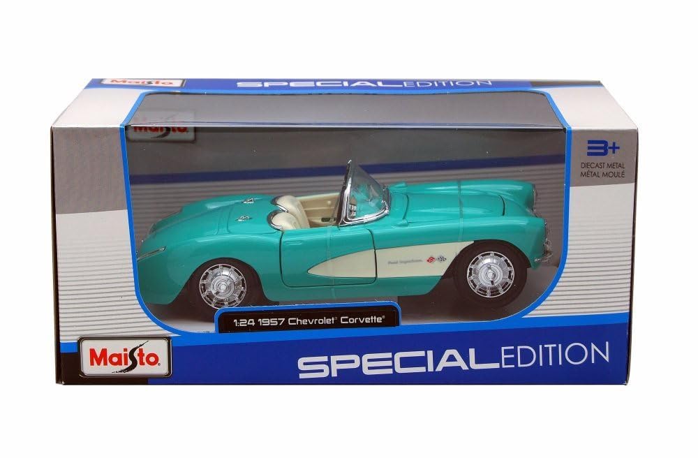 Maisto 1957 Chevy Corvette Convertible, Turquoise Special Edition 31275 - 1/24 Scale Diecast Model Toy Car