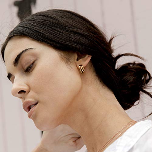 PAVOI 14K Gold Plated Sterling Silver Post Split Huggie Earrings | Yellow Gold Earrings for Women