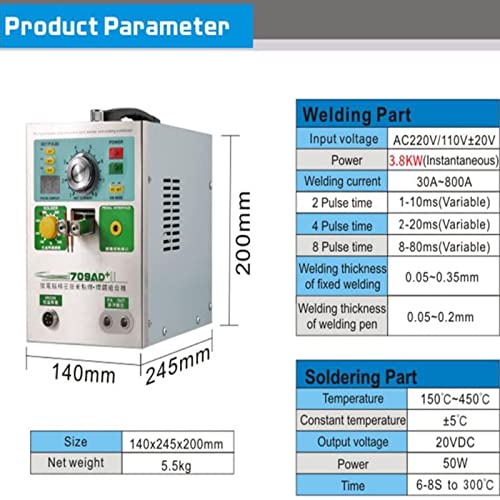 GAOMIN 709AD+ Battery Spot Welder,3.2kw Pulse Welding Machine for 18650 14500 Lithium Batteries Battery Pack,Wire-Controlled Foot Switch,for Battery Packs,Button Cells,Battery Repair