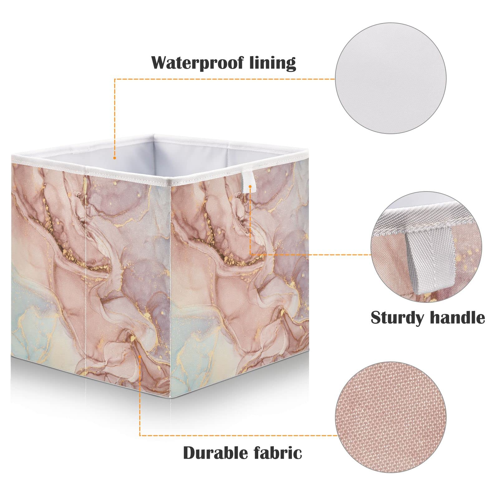 Joisal Gold Pink Marble Texture Storage Basket Foldable Cube Storage Bins with Full Print Design for Home Organization, Toy Organizers and Storage Bins