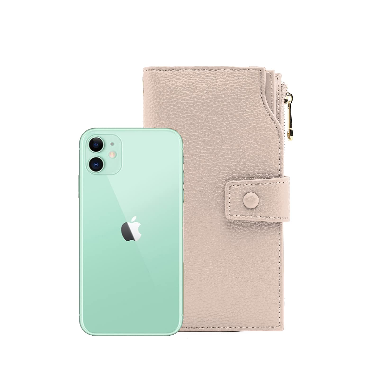 TAN.TOMI Wallet for Women RFID Blocking Vegan Leather Card Holder Phone Checkbook Organizer Zipper Coin Purse（Pink）