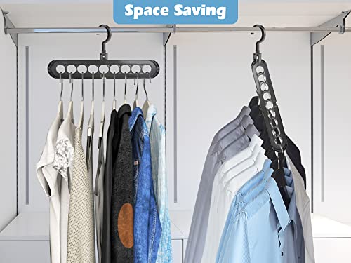 Magic Hangers, 10 Pack Black Hangers, Clothes Hangers, Closet Organizers and Storage, Hangers Space Saving, Non-Slip Hangers, Multifunctional Storage Plastic Hangers with 9 Slots, Dorm Room Essentials