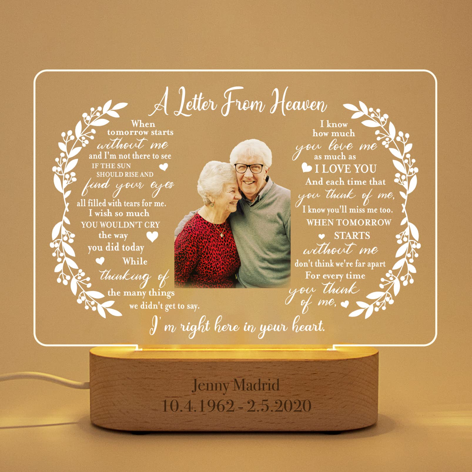 Magic Lunar Personalized Unique Sympathy Gifts For Loss Of Mom Custom In Memory of Loved One Light Up Picture Frames with Photo and Text Memorial Plaque Night Light Lamp