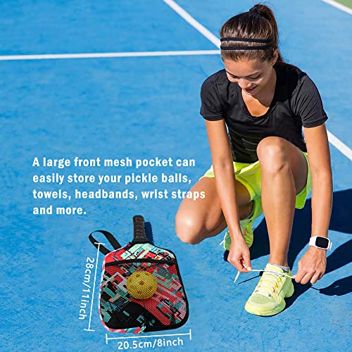 HEYSKAY Pickleball Paddle Cover Sleeve Pickleball Racket Sleeve Bag with Handle Strap Pickle-Ball Equipment Protective Paddle Sleeve with Mesh Pocket Sports Pickleball Carry Bag (Red Check Print)