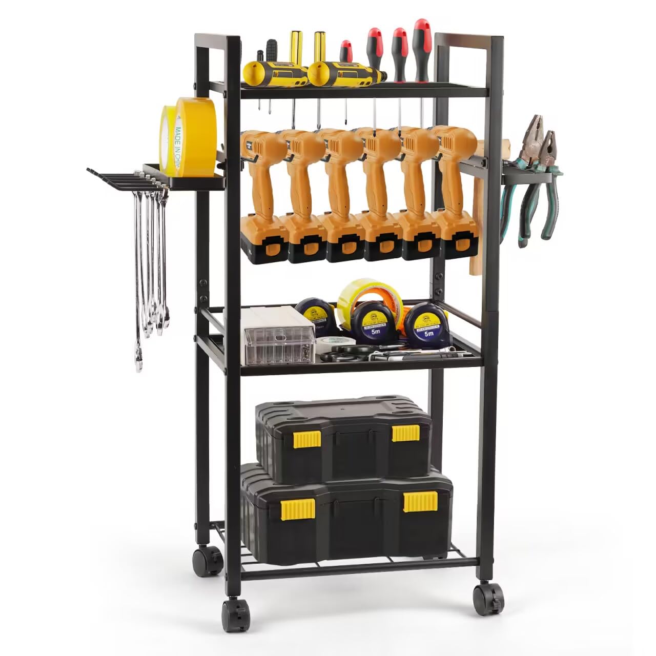 Jolensoy Tool Storage Organizer Garage Storage Organization Heavy Duty Metal Drill Holder with Wheels Rolling Tool Cart Gifts for Men Dad