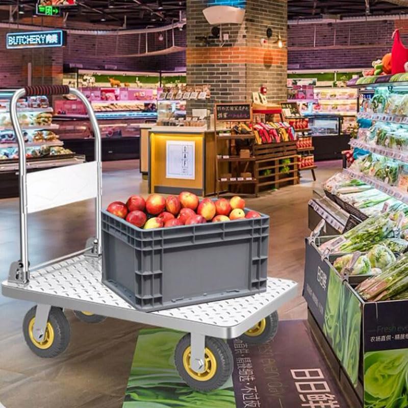 Folding Platform Trucks,Rolling Flatbed Cart Dolly for Easy Transportation Heavy Industrial Platform Hand Trucks, Garage Warehouse Moving Truck,Heavy Duty Platform Trolley with Rubber W(Size:60x40cm)