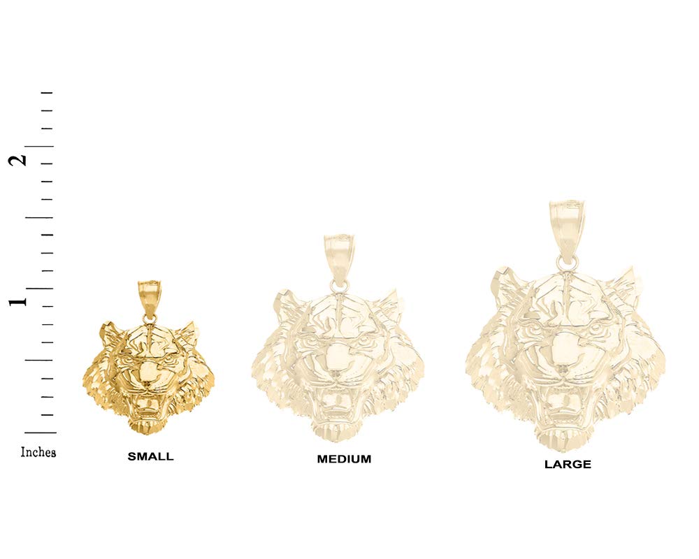 Bold 10k Yellow Gold Roaring Tiger Head Charm Necklace Pendant (Small)