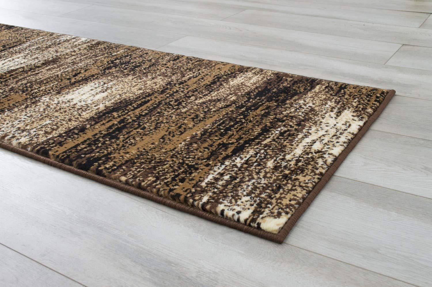 Champion Rugs Abstract Contemporary Modern Design Brushed Colors Stripes Brown Mocha Area Rug Carpet (2β X 7β Runner)