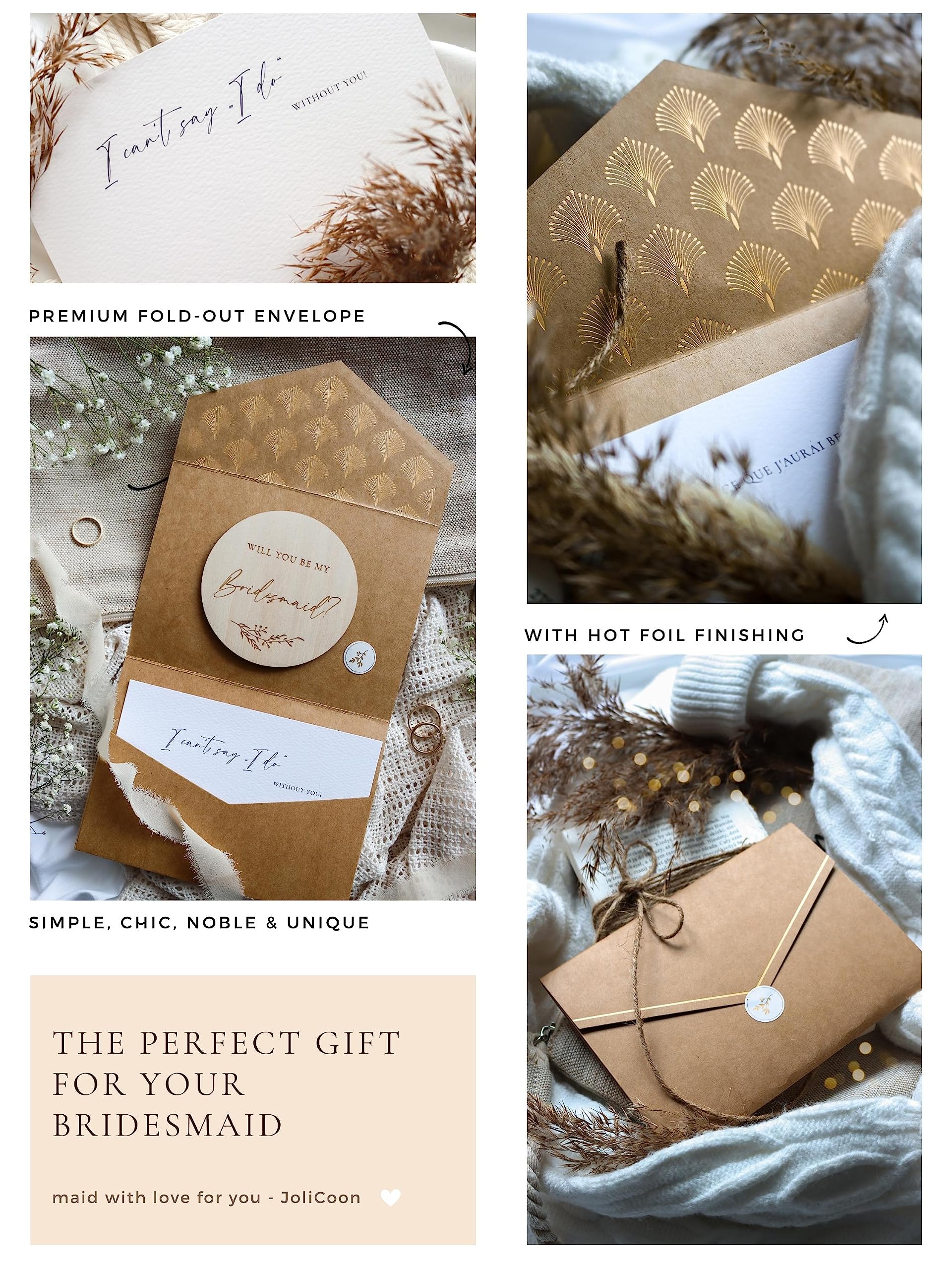 Jolicoon Will you be my bridesmaid wooden card with flip envelope and seal sticker - Bridesmaid proposal card
