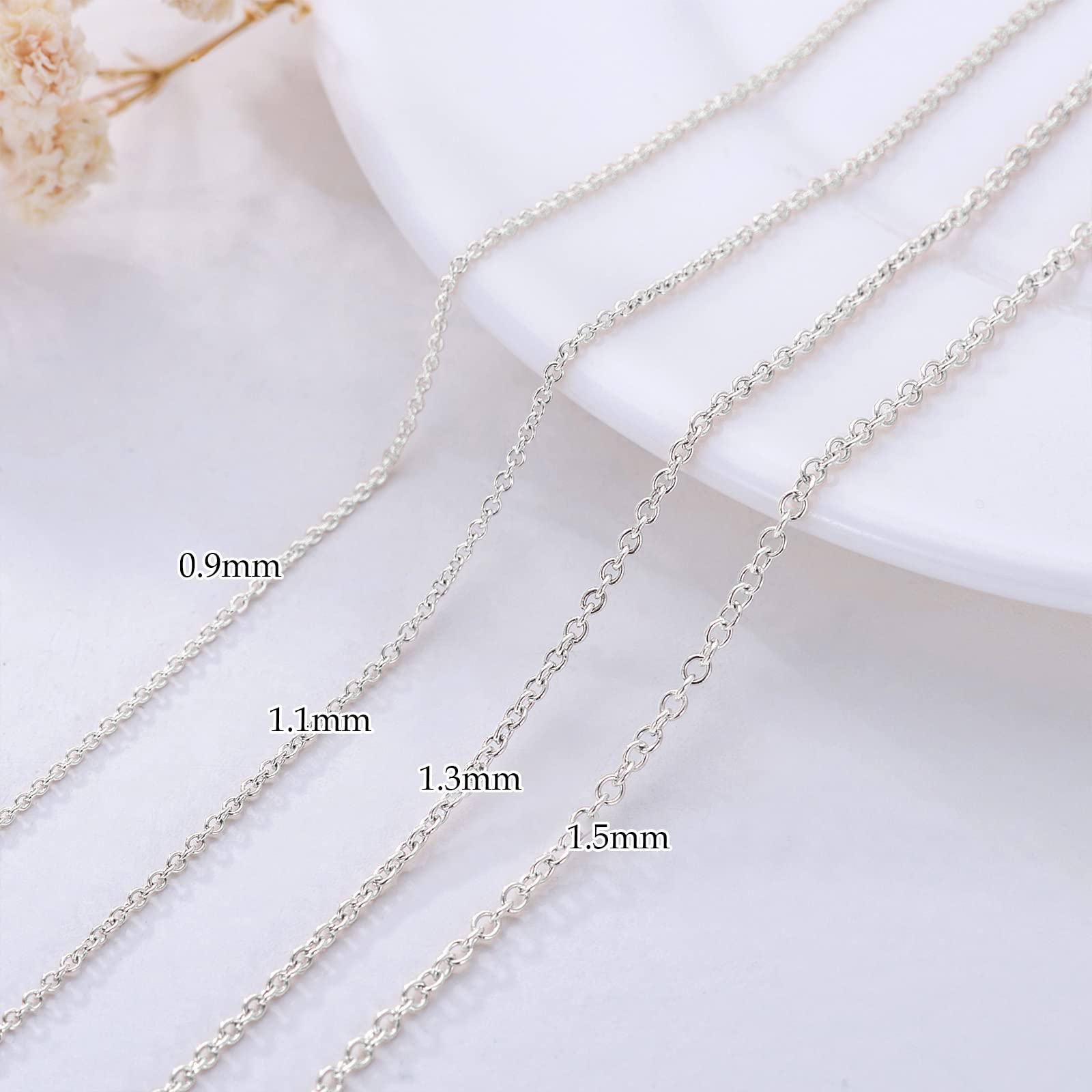 DUGISOWE 14k White Gold Durable 1.3mm Thin Cable Chain Necklace for Women, 18inch(18inch, 14k-1.3mm)