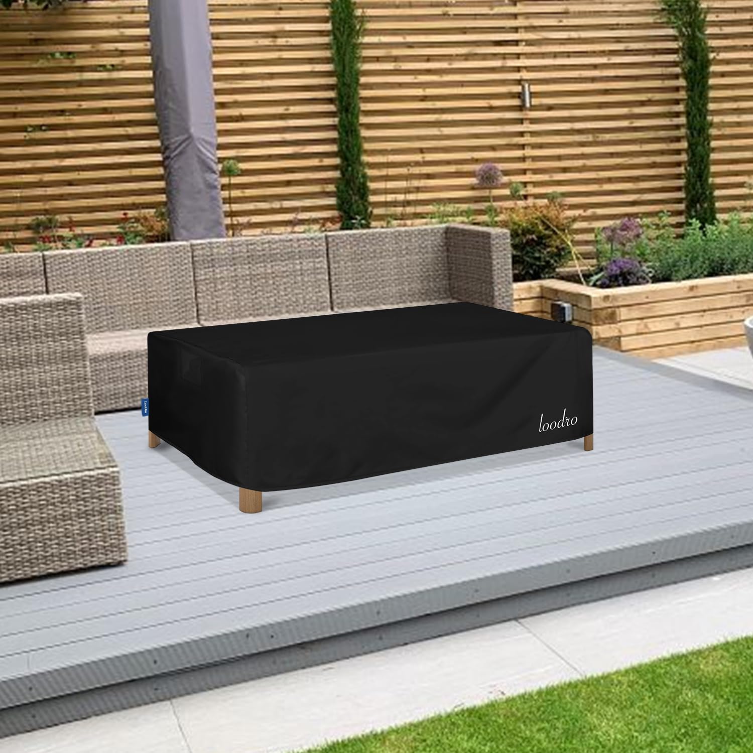 LooDro Rectangular Patio Coffee Table Cover Waterproof, 100% Waterproof Heavy Duty Oxford Cloth (32''Lx25''Dx18''H) Premium Durable Patio Table Cover for All-Season