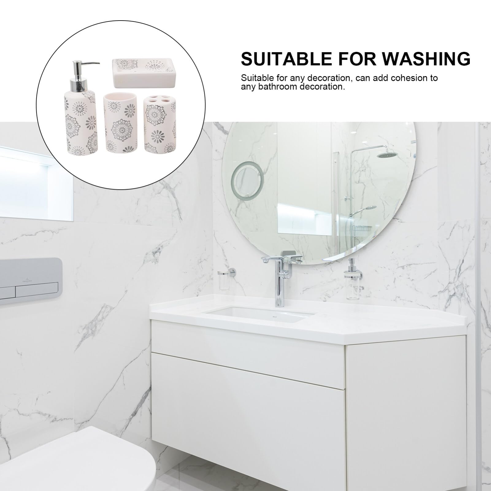 COHEALI 4 Pcs Toiletry Set Ceramic Soap Dish Bathroom Washing Accessory Ceramic Sanitary Ware Toothbrush Holder White Ceramic Hand Wash Dispenser Soap Dispenser Tumbler Pottery Ceramics