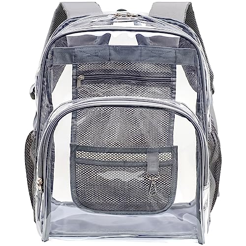 Cambond Clear Backpack - Heavy Duty Transparent Backpacks for Adults Reinforced Straps See-Through Bag for School Work (Large,Grey)