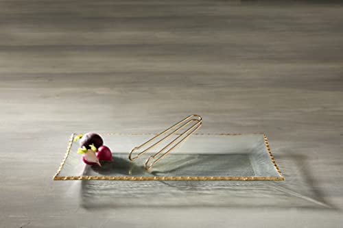 Mud Pie Glass and Gold Serving Platter with Tongs Set