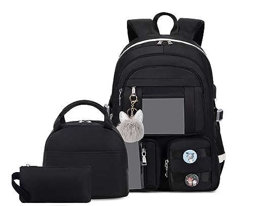 Joymoze Women Stylish Backpack Set Girl Laptop Backpack Casual Daypack Black