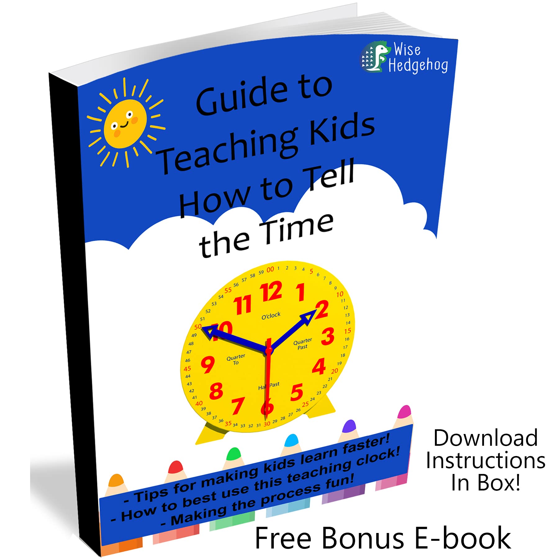 WISE HEDGEHOG Kids Telling Time Practice Learning Clock, 4 Inch Size Teaching Handheld Analog Clock, Geared Movement Makes Fingers Move Like Real Clocks, for School Classrooms and Homeschool Supplies