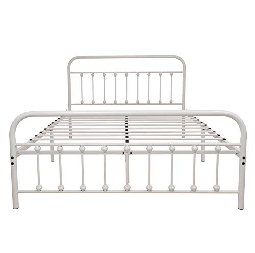 NEEBIRGELIA White Metal Bed Frame Queen Size with Headboard and Footboard Single Platform Mattress Base,Metal Tube and Iron-Art Bed(Queen,Grayish White)