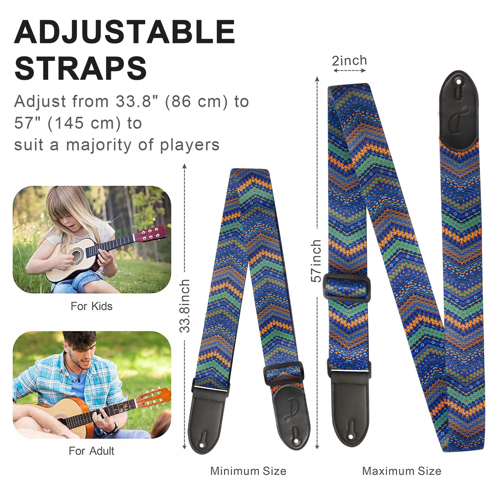 Dulphee Guitar Strap, W/Free 2 Locks & 1 Button, Ultra Comfortable Shoulder Straps for Bass, Electric & Acoustic Guitars, Guitar Accessories