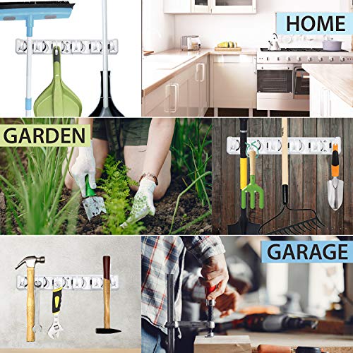 Guay Clean Broom and Mop Holder - Garden Tool Organizer - Home Storage Utility Rack- Strong Grip Hangers with Foldable Hooks - Heavy Duty Wall Mounted Shelf System - Fixed