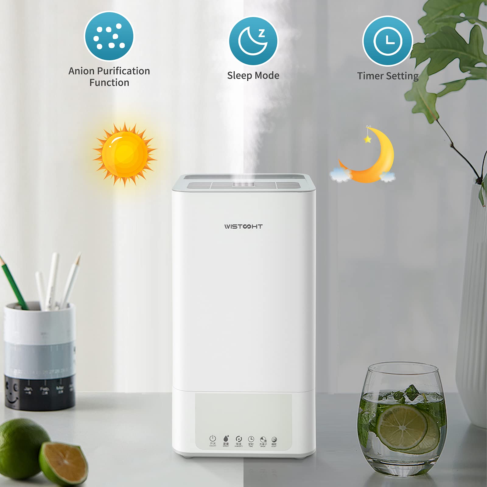 Wistopht Top Fill Humidifiers for Bedroom, 6L Ultrasonic Humidifiers for Large Room, Cool Mist Humidifier for Bedroom&Office, Quiet Anion Humidifier with Adjustable Mist Output,LED Touch Display