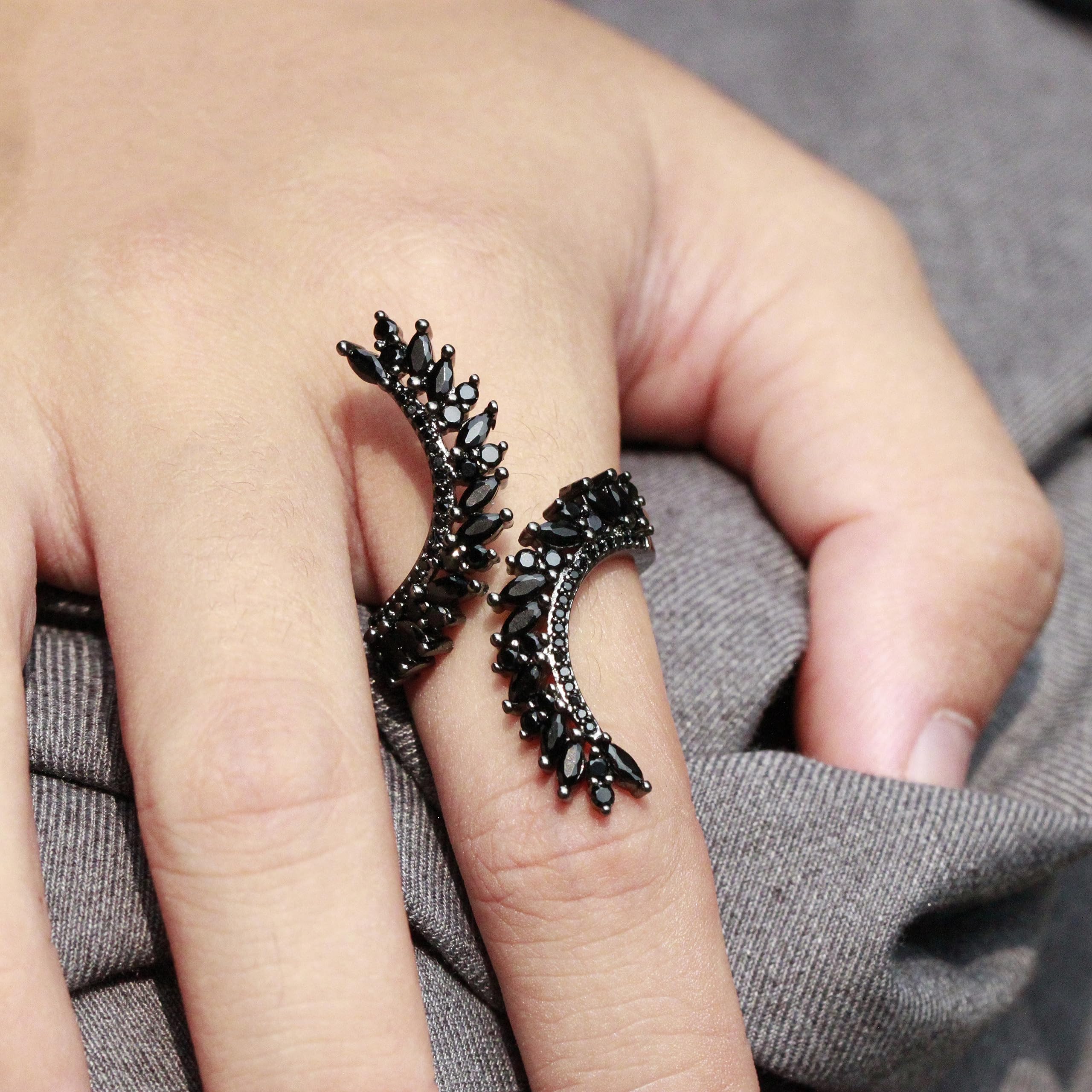 Cocktail Fashion Ring Size Adjustable From 6-8.5 CZ Marquise Shape Jewelry for Women (Black)
