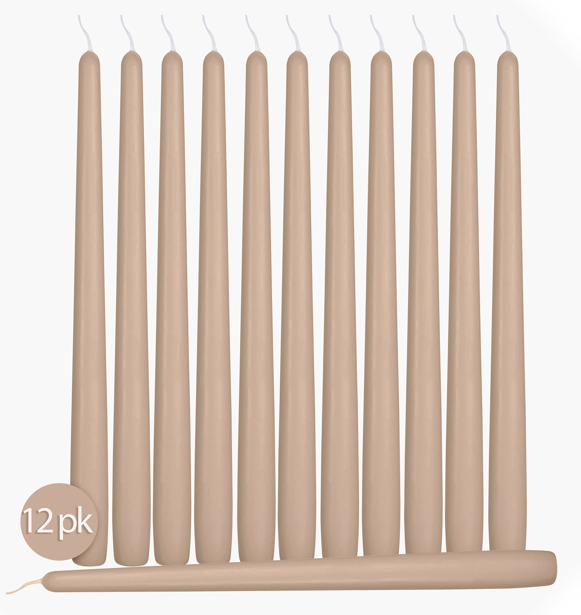 Hyoola 12 Pack Tall Taper Candles - 10 Inch Sahara Beige Dripless, Unscented Dinner Candle - Paraffin Wax with Cotton Wicks - 8 Hour Burn Time