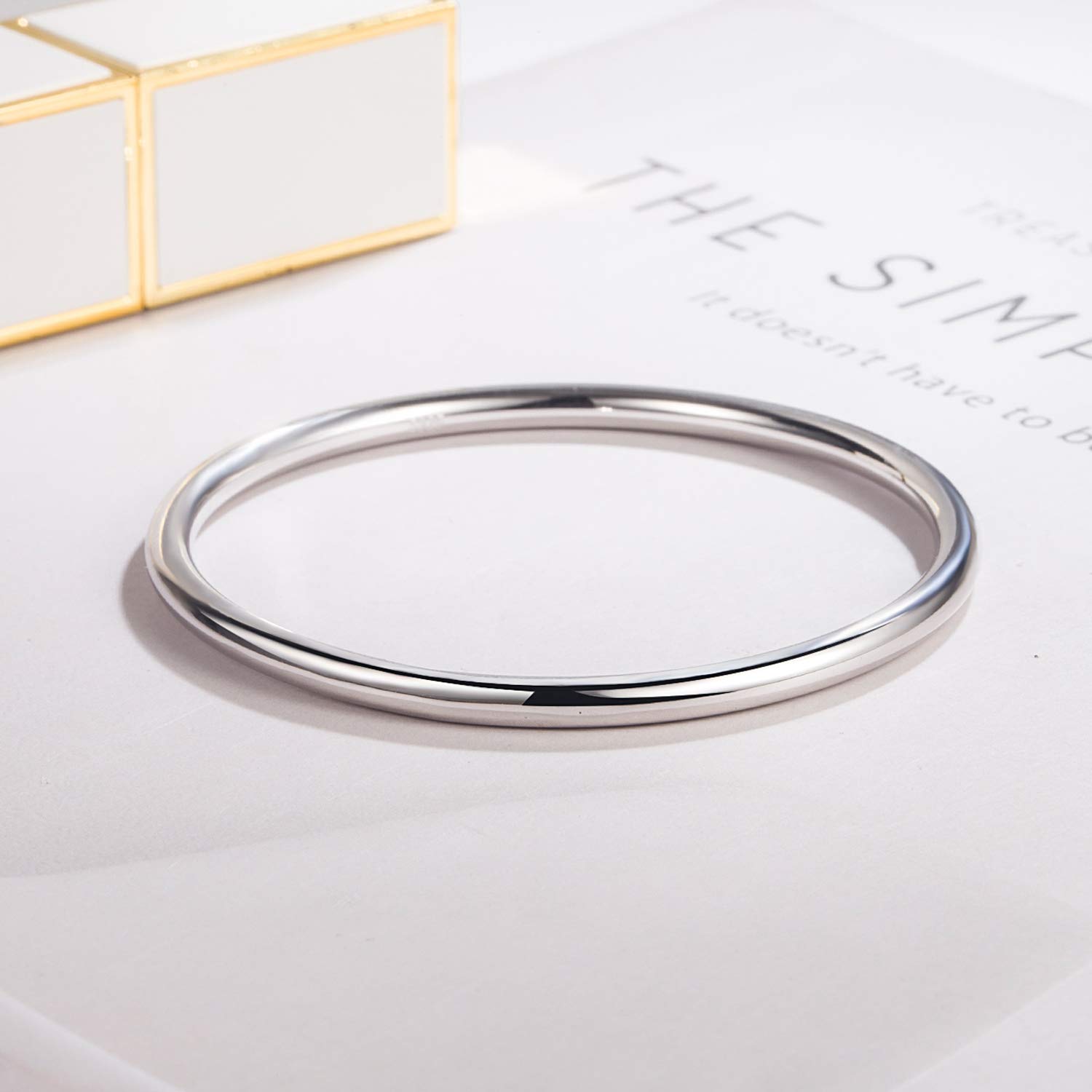 Dankadi Fashion Smooth Moments Charm 925 Sterling Silver Bracelet Minimalist DIY Women 4MM Bangle Diameter 60-65 MM Jewelry Gift (1 piece, Diameter 65 MM)