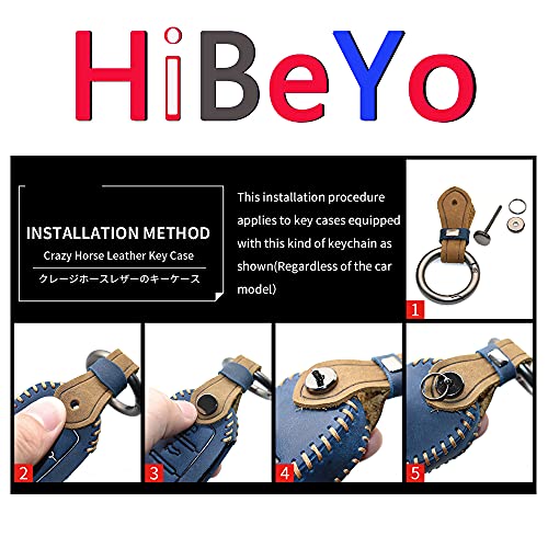 HIBEYO Leather Smart Key Fob Case Compatible with Volvo XC40 XC60 XC90 S90 V90 Car Key Fob Cover Remote Keyless Entry Full Protection Shell 2019 2021 Keychains Auto Accessories Holder Protector-Bule