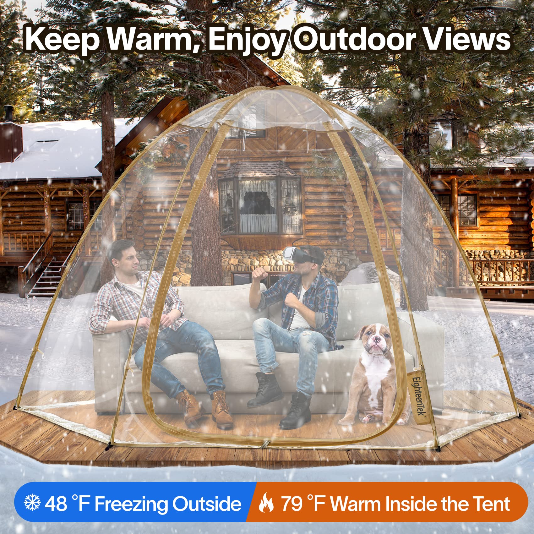 EighteenTek Sports Tent Screen House Room Greenhouse Camping Tent Canopy Gazebos 4-6 Person for Patios Large Oversize Weatherproof Pod Pop Up Tent, Cold Protection Beige 10βx10β
