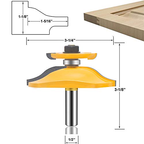 LEATBUY Router Bits Cabinet Door 3 PCS Router Bit Set 1/2-Inch Shank Rail and Stile Round Over Raised Panel Woodworking Wood Cutter, Wood Carbide Groove Tongue Milling Tool(1/2 Line)
