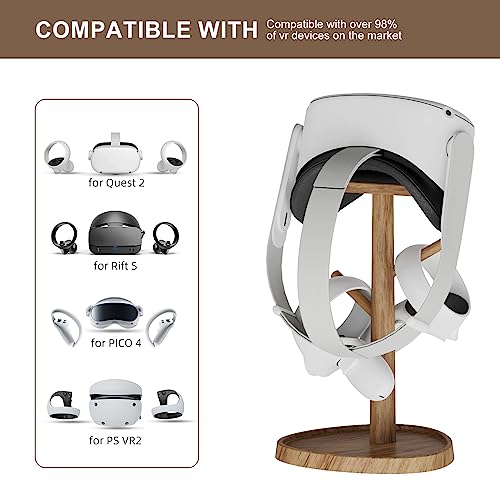 HiBloks VR Stand Accessories, Wooden Headset Display Holder & Touch Controller Mount Station for Meta Quest 2, PSVR 2, Valve Index, HP Reverb G2, Pico 4 and More (Acacia Wood)